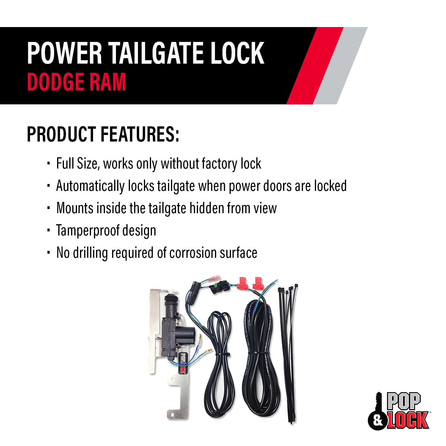 Pop & Lock PL8340 Power Tailgate Lock for Dodge Ram Models 1500, 2500, and 3500