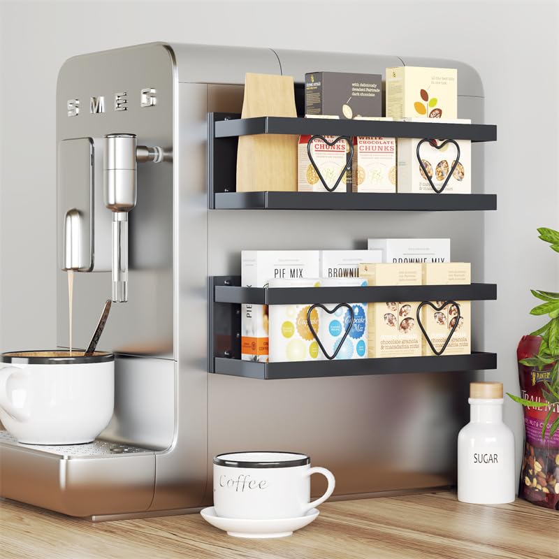 Mr Rabbi Magnetic Spice Rack for Refrigerator, 3 Pack Magnetic Fridge Organizer, Metal Spice Rack Organizer Magnetic Shelf for Refrigerator and Microwave Oven with 2 hooks