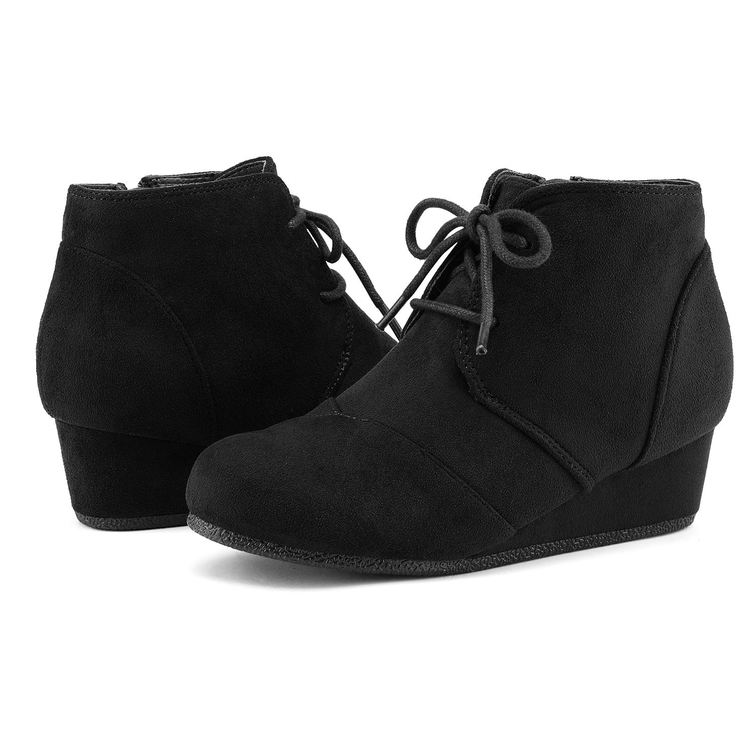 DREAM PAIRS Girls Low Wedge Heel Booties Side Zipper Ankle Boots Tomson-K Black Size 2 Little Kid