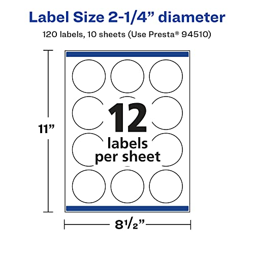 Avery Glossy White Round Labels with Sure Feed, 2.25" Diameter, 120 Glossy White Labels, Print-to-The-Edge, Permanent Label Adhesive, Laser/Inkjet Printable Labels