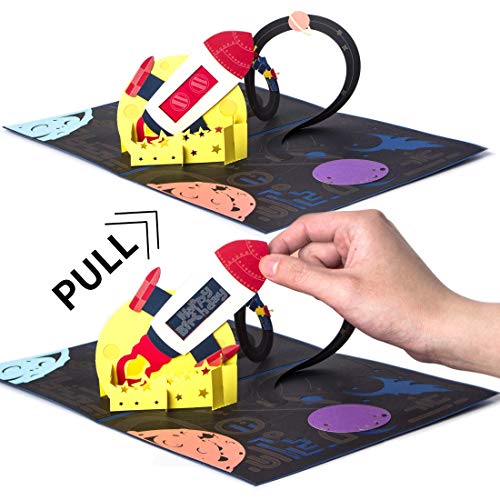 Ribbli Rocket Pop Up Card, Pop Up Birthday Card, Happy Birthday Card for Men Dad Husband Boyfriend Brother Son Kids, with Envelope