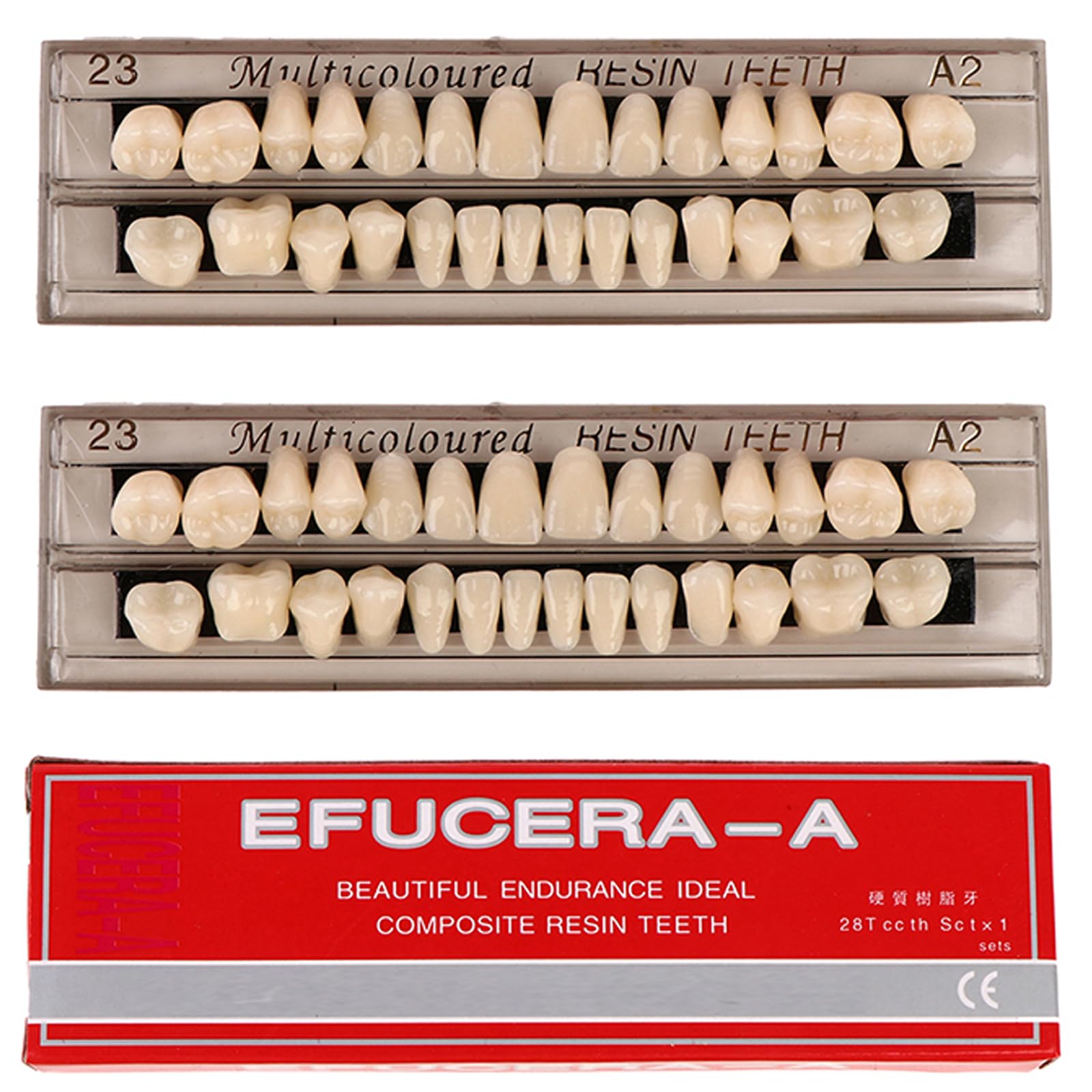 56 Pieces False Teeth Dental Complete Acrylic Resin Denture Tooth, 2 Sets Tooth Replacement kit, 23 Shade A2 Upper + Lower Dental Materials for Replacement, DIY, or Halloween