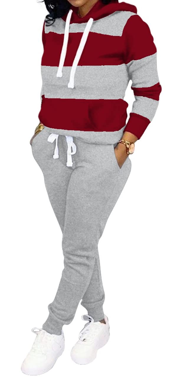 TOPONSKY Hoodie Womens Sweatsuits Jogger Jogging Suits Outfits Long Tracksuit Set Wine M
