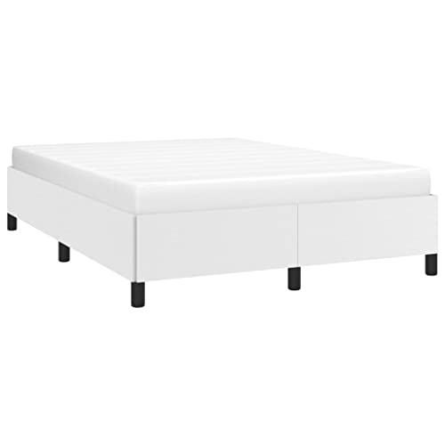 vidaXL Bed Frame Home Indoor Bed Accessory Bedroom Upholstered Double Bed Base Frame Furniture White 59.8"x79.9" Queen Faux Leather