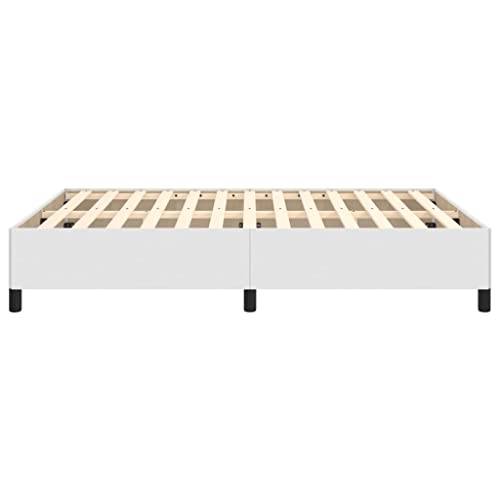 vidaXL Bed Frame Home Indoor Bed Accessory Bedroom Upholstered Double Bed Base Frame Furniture White 59.8"x79.9" Queen Faux Leather
