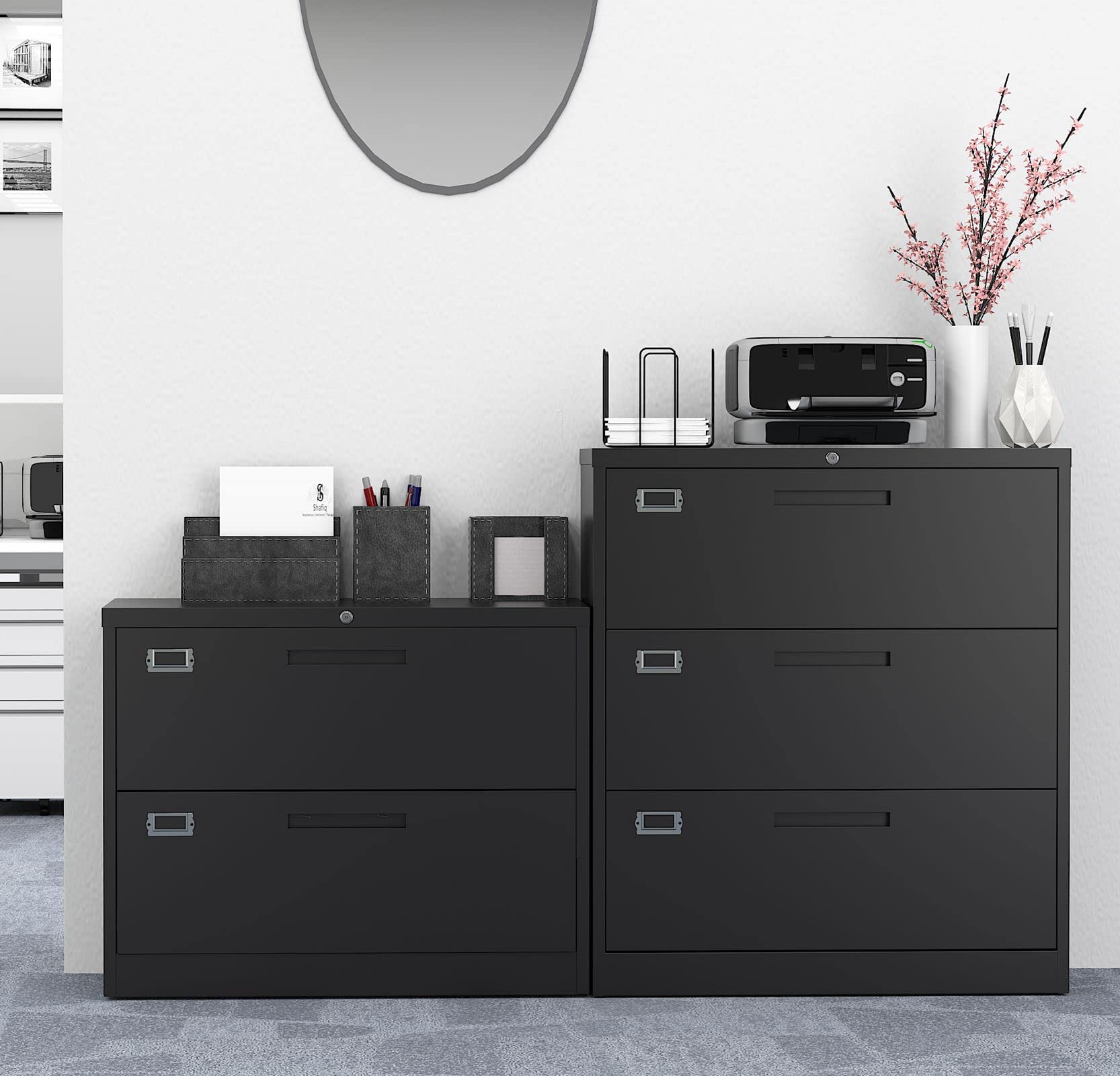 MIIIKO Lateral File Cabinet 3 Drawer, Metal Filing Cabinet with Lock for Home Office, Large Storage File Organizer for Hanging File Folders,Easy Assemble