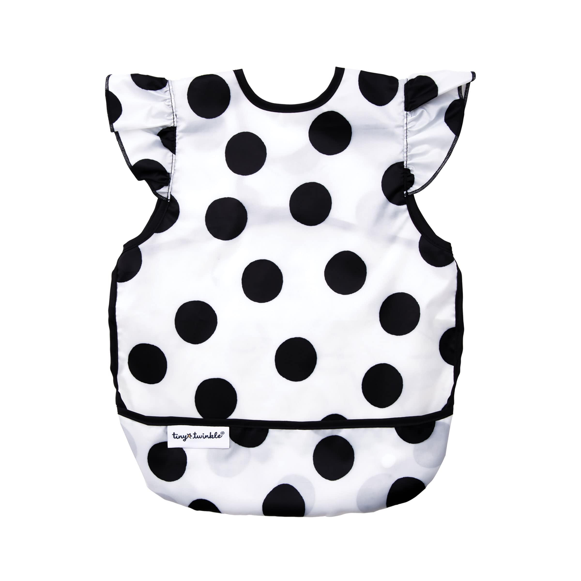 Tiny Twinkle Mess Proof Toddler Bib - Waterproof Baby Apron - Machine Washable - PVC, BPA, & Phthalate Free - Great Travel Bib for Baby Eating - Toddler Food Bibs (French Dot, Large 2-4 Years)
