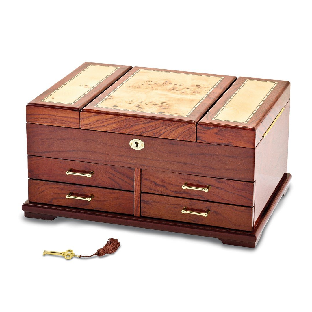 Saris and Things Bubinga Veneers w/Mapa Burl Inlay Jewelry Box