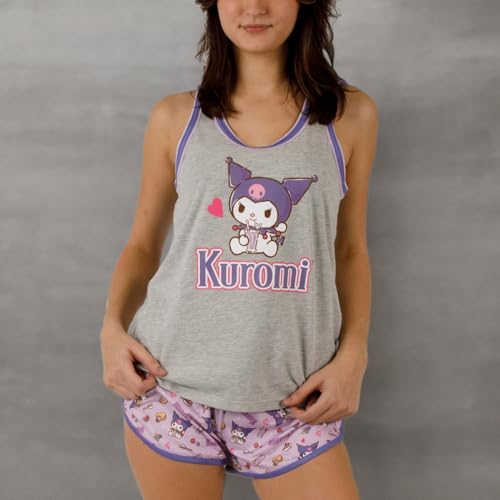 Bioworld Kuromi Milkshake Women's Racer Back Tank Top & Dolphin Lounge Shorts Sleepwear Set-XL Blue