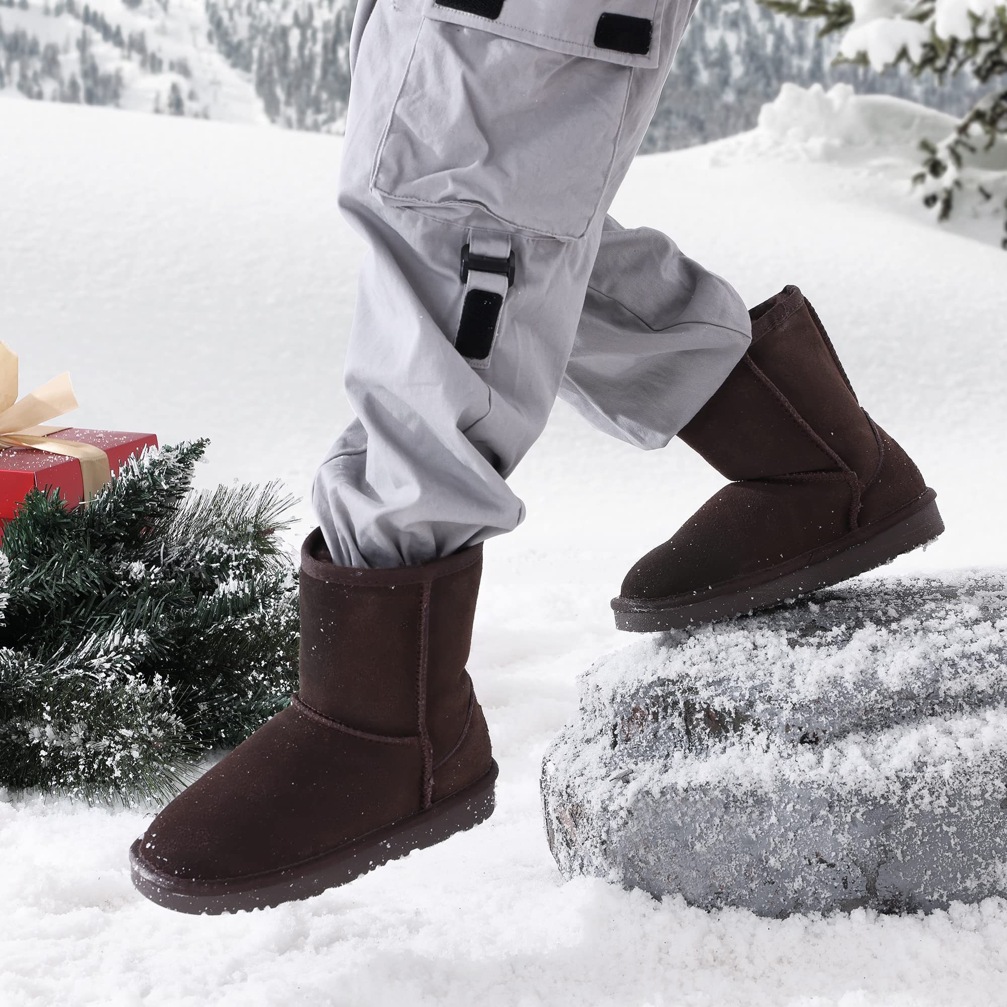 DREAM PAIRS Girls Boys Boots Kids Faux Fur Lined Winter Mid Calf Snow Boots Shorty-K Brown Size 2 Little Kid