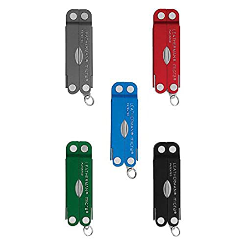 LEATHERMAN, Micra Keychain Multitool with Spring-Action Scissors and Grooming Tools, Stainless Steel, Built in the USA, Blue