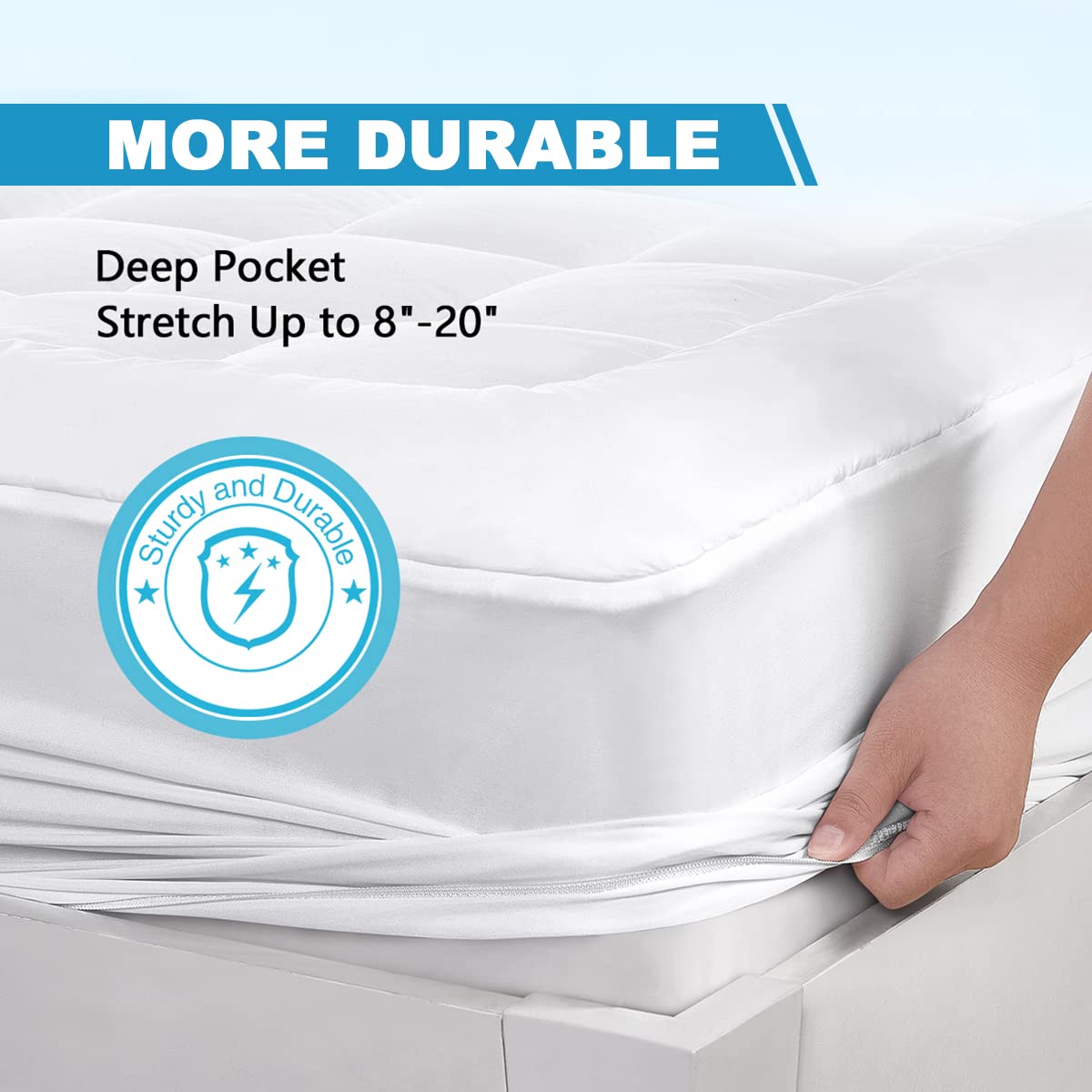 Queen Mattress Pad Cover Cooling Mattress Topper Pillow Top with Down Alternative Fill (8-21β Fitted Deep Pocket Queen Size)