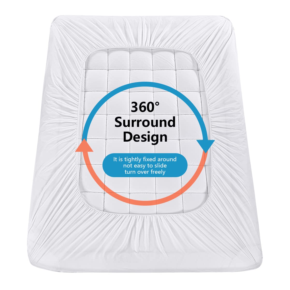 Queen Mattress Pad Cover Cooling Mattress Topper Pillow Top with Down Alternative Fill (8-21β Fitted Deep Pocket Queen Size)