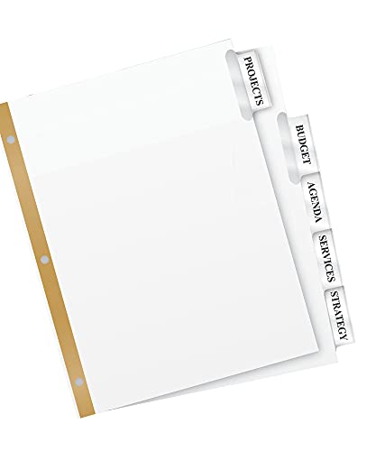 Avery 5 Tab Binder Dividers, White with Insertable Clear Big Tabs, 1 Set Pack, 8 Packs, 8 Sets Total (11122)