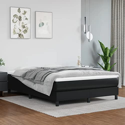 vidaXL Box Spring Bed Frame Home Indoor Bedroom Bed Accessory Wooden Upholstered Double Bed Base Furniture Black 53.9"x74.8" Full Faux Leather