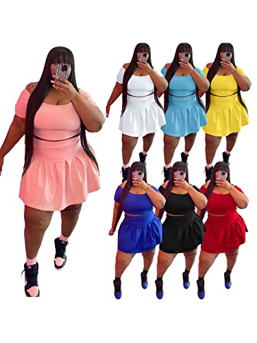 Women's Skirt Sets 2 Piece Club Outfits Plus Size Summer Sexy Off Shoulder Crop Tank Top Mini Dress Yellow XL