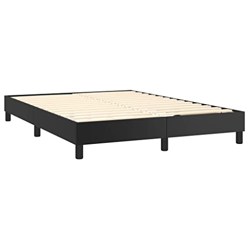 vidaXL Box Spring Bed Frame Home Indoor Bedroom Bed Accessory Wooden Upholstered Double Bed Base Furniture Black 53.9"x74.8" Full Faux Leather