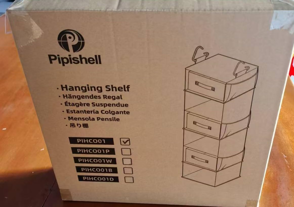 Pipishell Hanging Closet Organizer 6-Shelf, Hanging Shelves for Closet with 3 Removable Drawers & Side Pockets, Hanging Shelf Organizer for Bedroom or Garment Rack, 12'' x 12'' x 43.3'', Dark Gray
