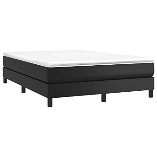 vidaXL Box Spring Bed Frame Home Indoor Bedroom Bed Accessory Wooden Upholstered Double Bed Base Furniture Black 53.9"x74.8" Full Faux Leather
