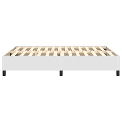 vidaXL Box Spring Bed Frame Home Indoor Bed Accessory Bedroom Upholstered Double Bed Base Furniture White 53.9"x74.8" Full Faux Leather