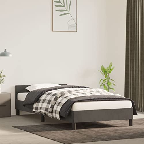 vidaXL Bed Frame with Headboard Home Indoor Bed Accessory Bedroom Upholstered Single Bed Base Furniture Dark Gray 39.4"x79.9" Twin XL Velvet