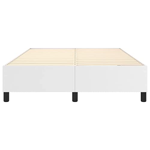 vidaXL Box Spring Bed Frame Home Indoor Bed Accessory Bedroom Upholstered Double Bed Base Furniture White 53.9"x74.8" Full Faux Leather