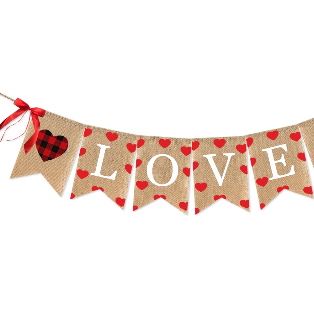 Love Burlap Banner, Valentine's Day Decorations, Romantic Home Indoor Funny Hanging Valentines Decorations