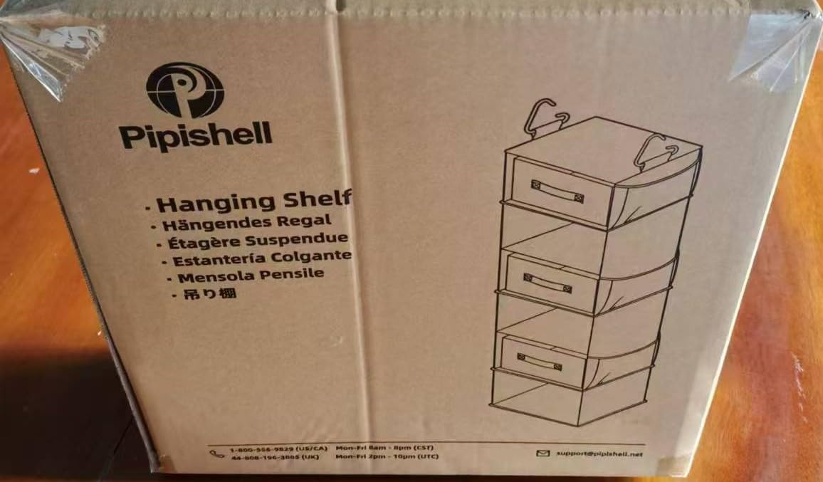 Pipishell Hanging Closet Organizer 6-Shelf, Hanging Shelves for Closet with 3 Removable Drawers & Side Pockets, Hanging Shelf Organizer for Bedroom or Garment Rack, 12'' x 12'' x 43.3'', Dark Gray