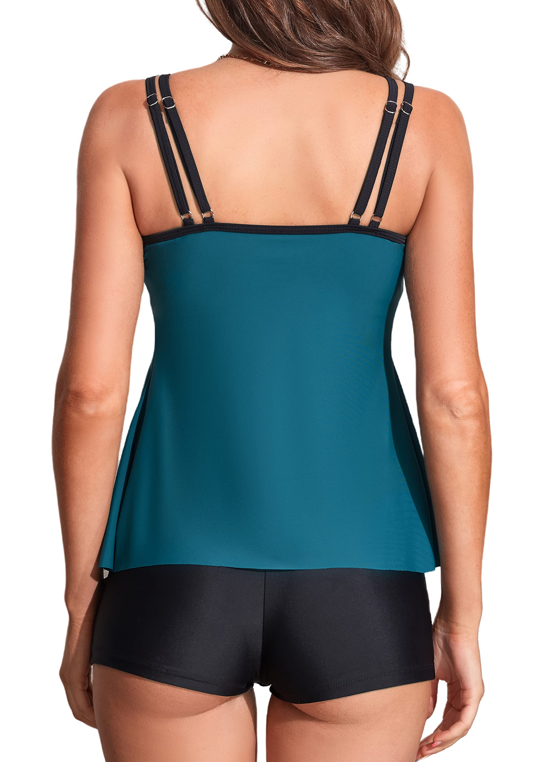 Adisputent Womens Two Piece Swimsuits Ruched Tankini Sets Flowy Tank Top with Shorts Tummy Control Athletic Bathing Suits Blue XL
