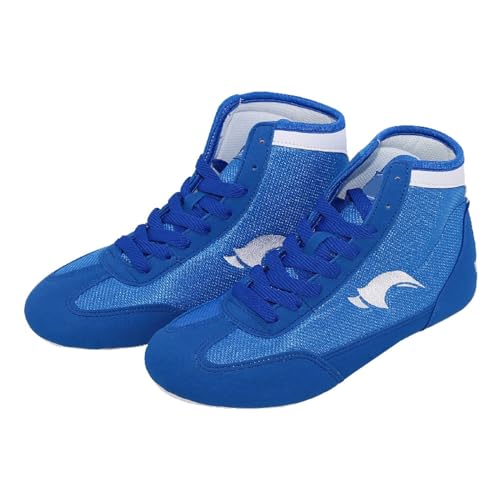 Kids Boxing Shoes Boy Girl Indoor Fitness Training Boots Breathable Non-Slip for Wrestling Squat (Blue, 2 Big Kids)
