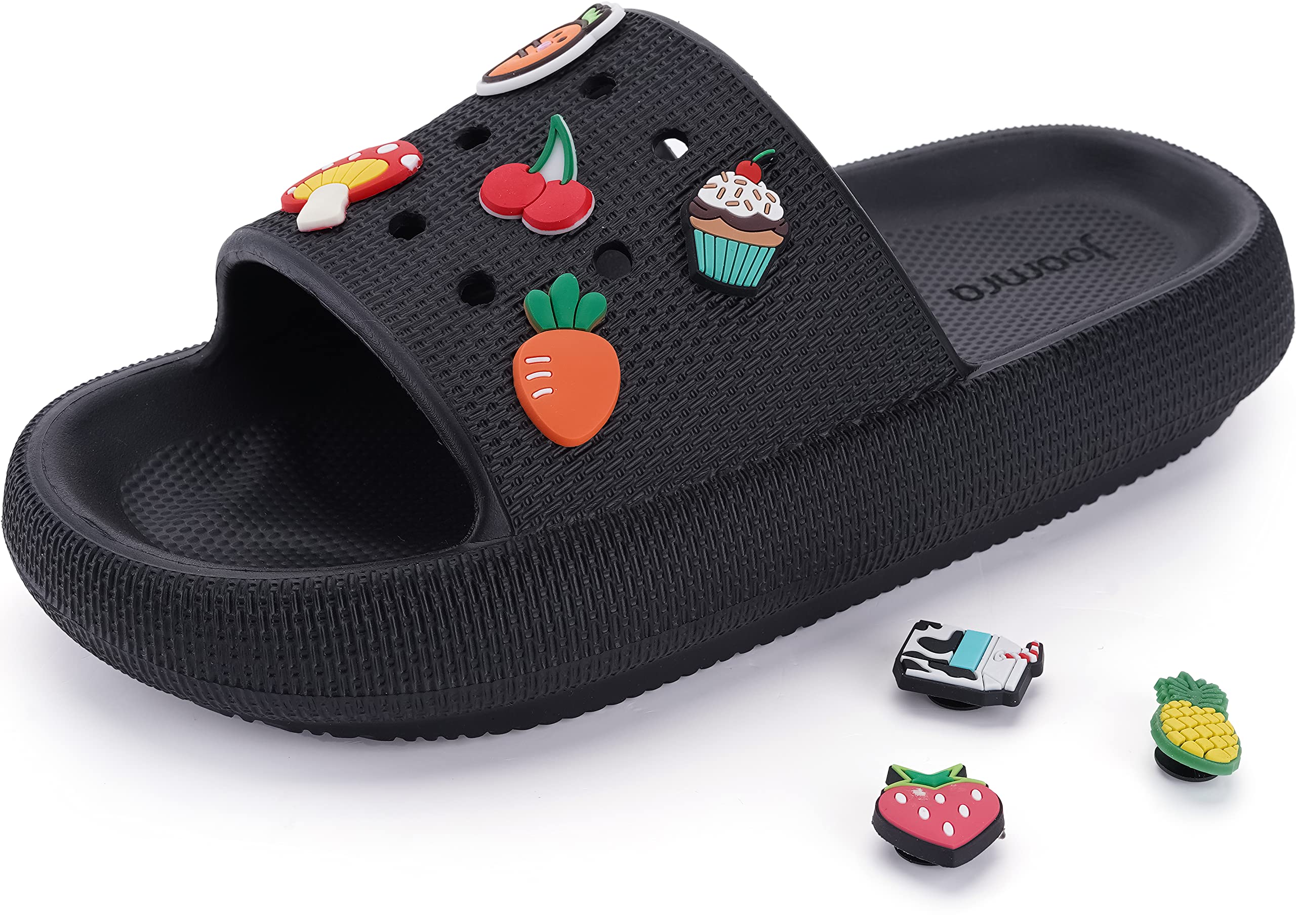 Joomra Womens Slides Cushioned for Mens Quick Drying Shower Foam Thick Pillow Slippers DIY House Shoes Pool Beach Spa Home Garden Sandals Male Sandalias All Black Size 40-41
