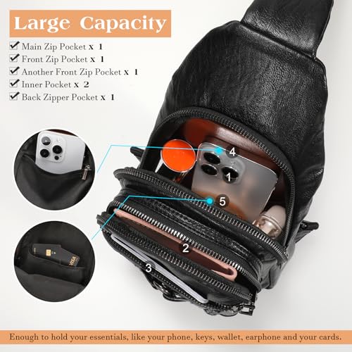 SUOSDEY Sling Bag Crossbody Bags for Women PU Leather Sling Backpack Travel Cycling Hiking