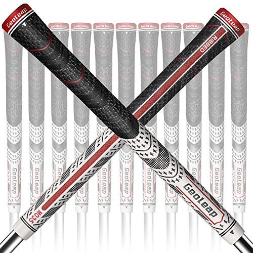 Geoleap ACE-R Golf Grips Set of 13- Back Rib Improved Control,Multi Compound Rubber And Cord Hybrid Golf Club Grips, Standard/Mdisize, 5 Colors Optional. (Standard, White)