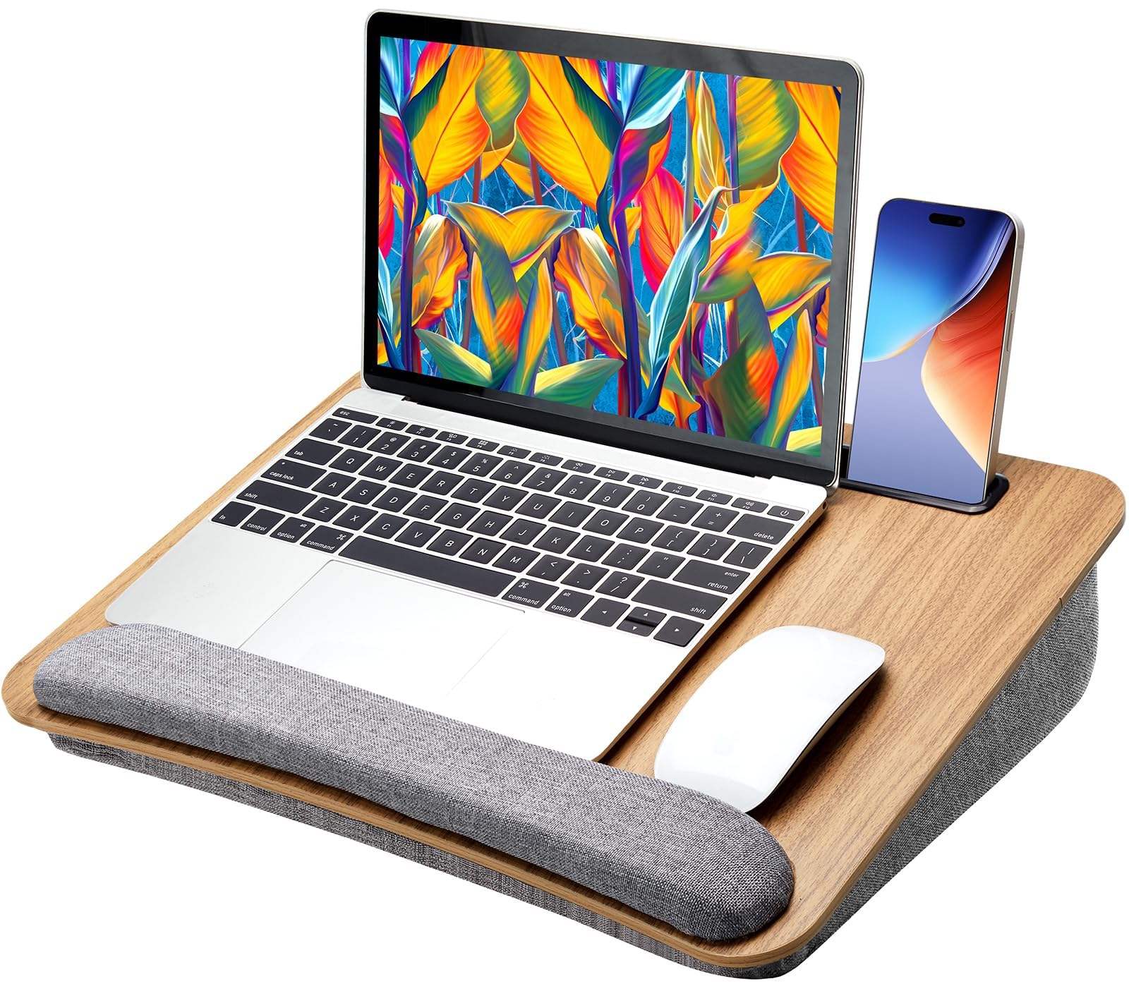 LORYERGO Lap Desk, Lap Desk for Laptop, Fits up to 15.6", Lap Stand for Bed & Couch, Laptop Lap Desk with Cushion, w/ Wrist Pad & Media Slot, for Adult & Kid -LELD12