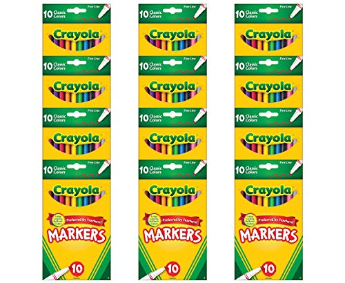 Crayola Fine Line Markers Bulk, School Supplies for Kids, 12 Marker Packs with 10 Colors, Multi