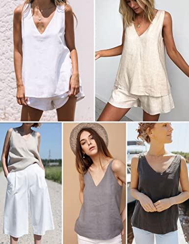 HOTOUCH Womens 2 Piece Coordinated_Outfit Lounge Sets Sleeveless Tank And Shorts Summer Tracksuit with Pockets White, XX-Large