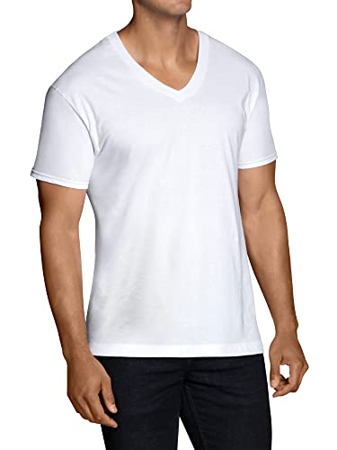 Fruit of the Loom mens Stay Tucked V-neck T-shirt T Shirt, Classic Fit - White 6 Pack, Large US
