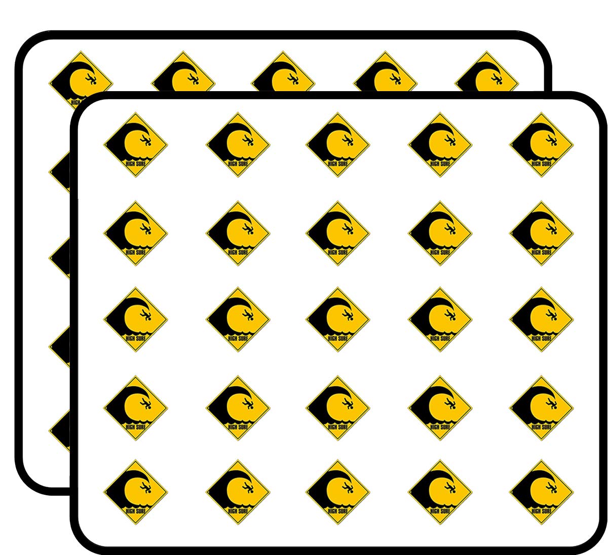 Caution Sign Shaped HIGH SURF (Surfing Beach Sun) Sticker for Scrapbooking, Calendars, Arts, Kids DIY Crafts, Album, Bullet Journals