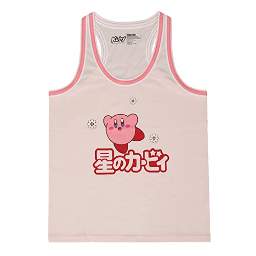 Bioworld Kirby Daisies & Kanji Logo Women's Racer Back Tank Top & Dolphin Lounge Shorts Sleepwear Set-XL Pink