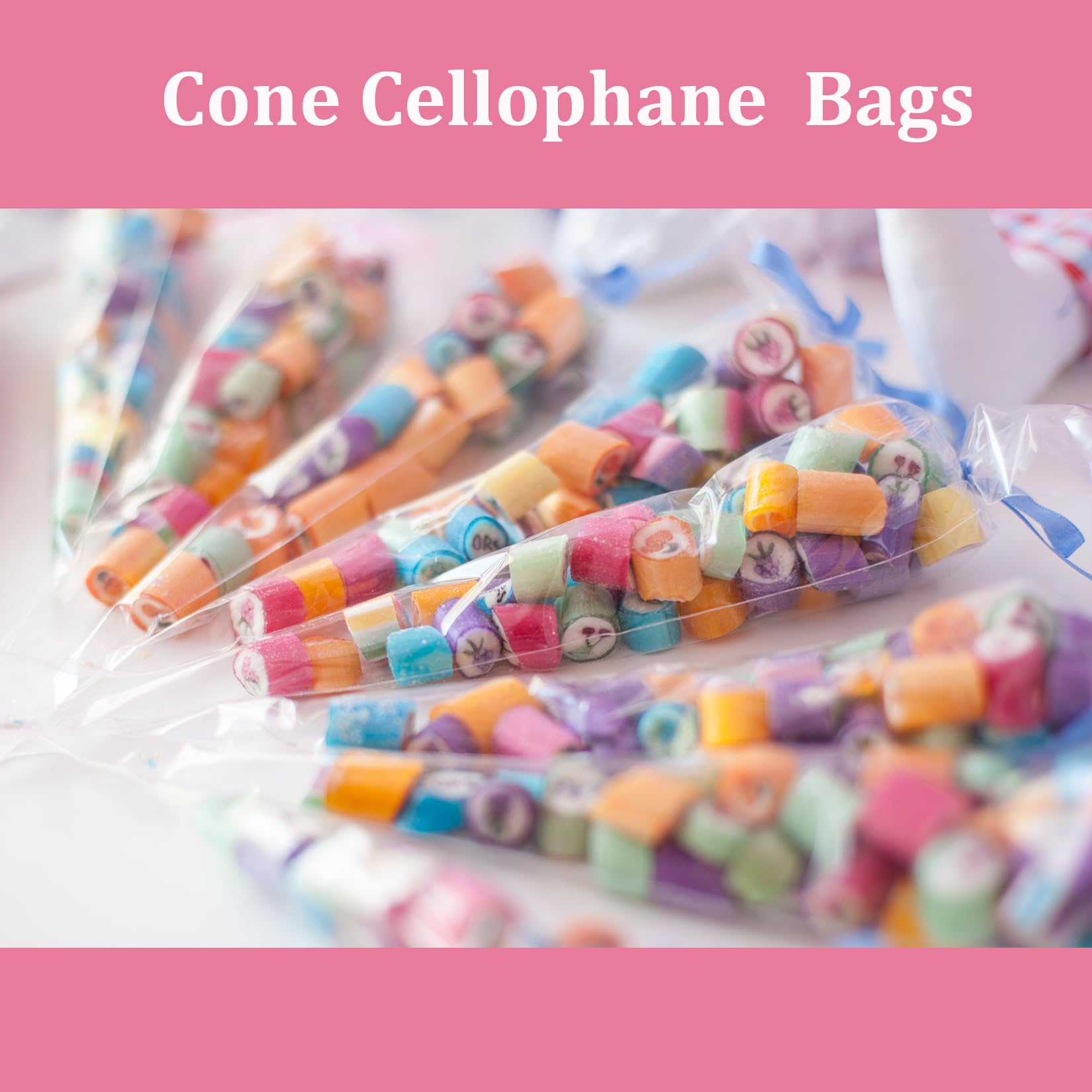 Cone Cellophane Bags,200 PCS 6.3"x11.8" Cello Clear Cone Shaped Treat Bags with Twist Ties, Plastic Cone Bags Triangle Bags for Popcorn Favor Candy