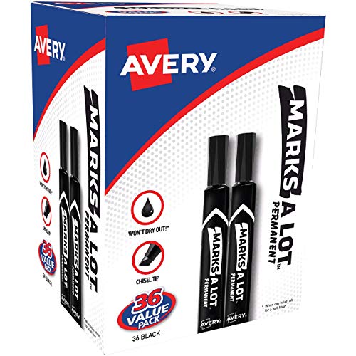 Marks-A-Lot Large Desk-Style Chisel Tip, Value Pack 36 Black Permanent Markers are perfect for signs and posters (98206) - New