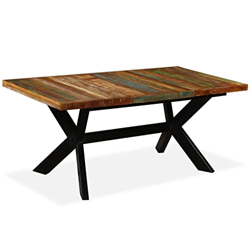 vidaXL Dining Table Home Indoor Dining Room Kitchen Polished Painted Wooden Dinner Dining Table Furniture Solid Reclaimed Wood and Steel Cross