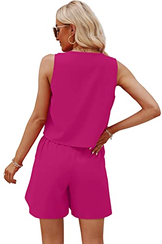 Hot Pink Sets Women 2 Piece Outfits Comfy Sleeveless Tracksuit Set Shorts XL