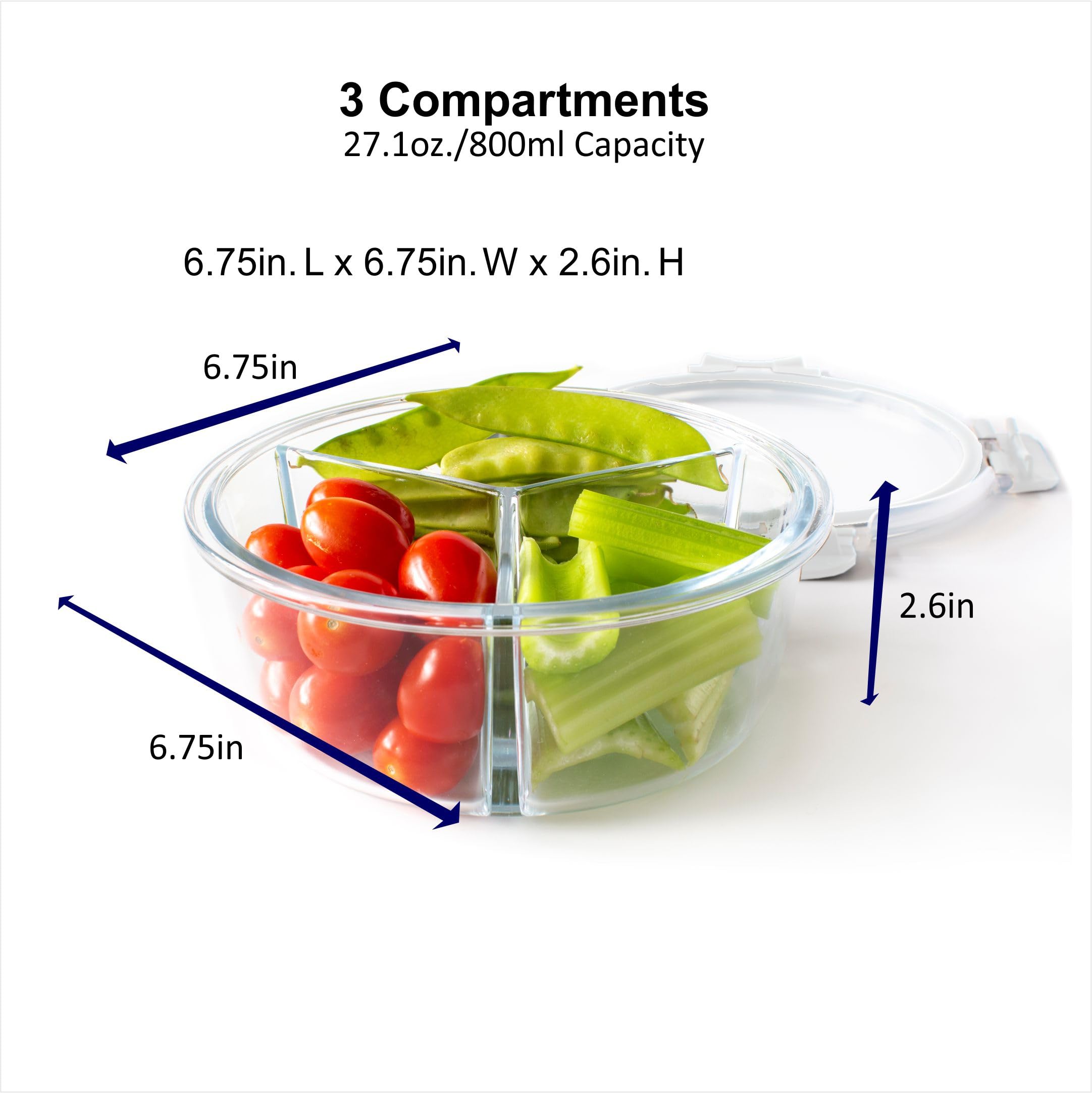 Orii 4 Pack Glass Meal Prep Containers with Lids, 2 or 3 Compartments for Food Storage, BPA-Free, Leak Proof & Airtight (Charcoal Gray Handles)