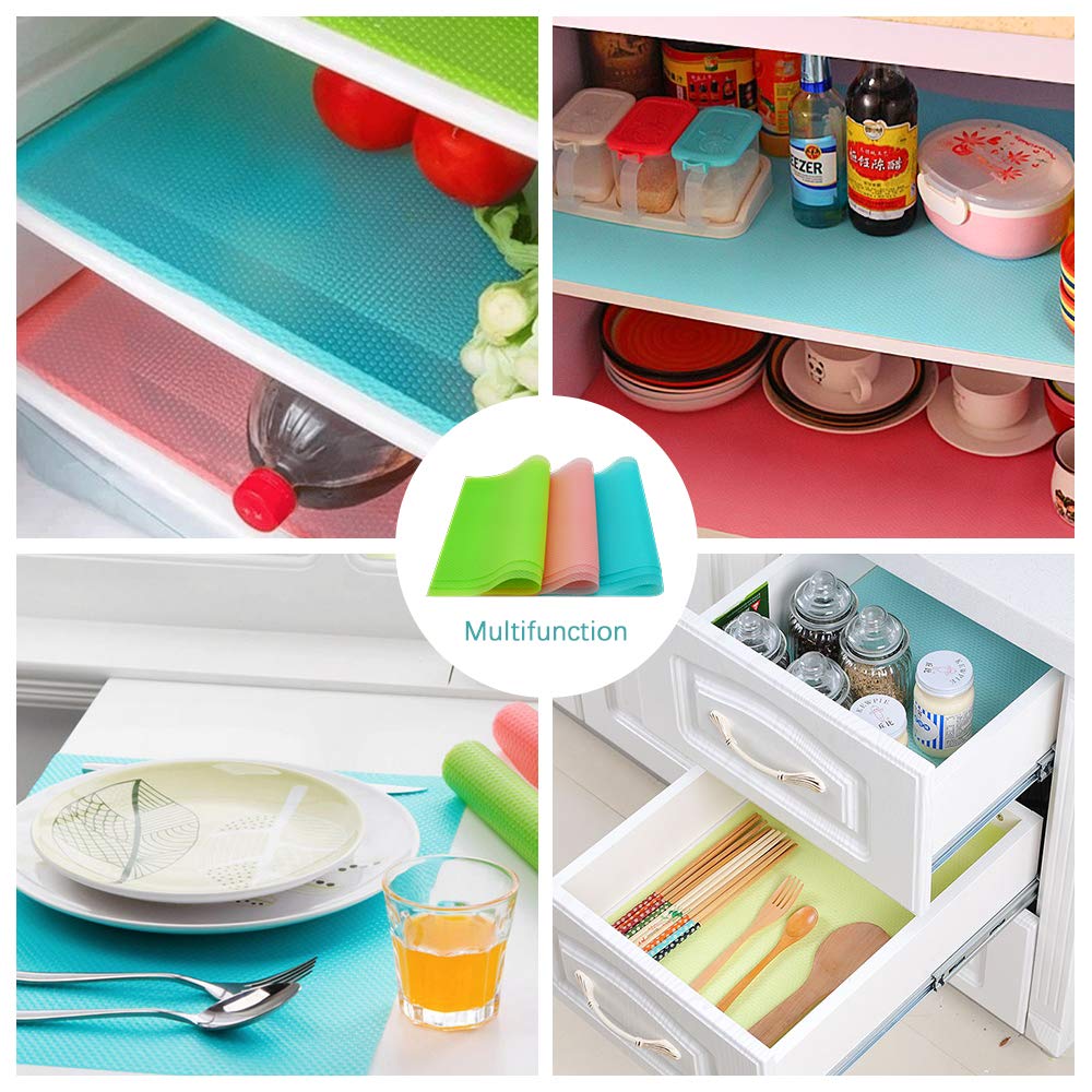 SITAKE 12 Pcs Refrigerator Mats, Washable Can Be Cut Fridge Pads, Waterproof Non-Slip Shelf Liners for Cabinets, Wardrobes, Drawers, Bookshelves, Tables, 17.7β x 11.4β
