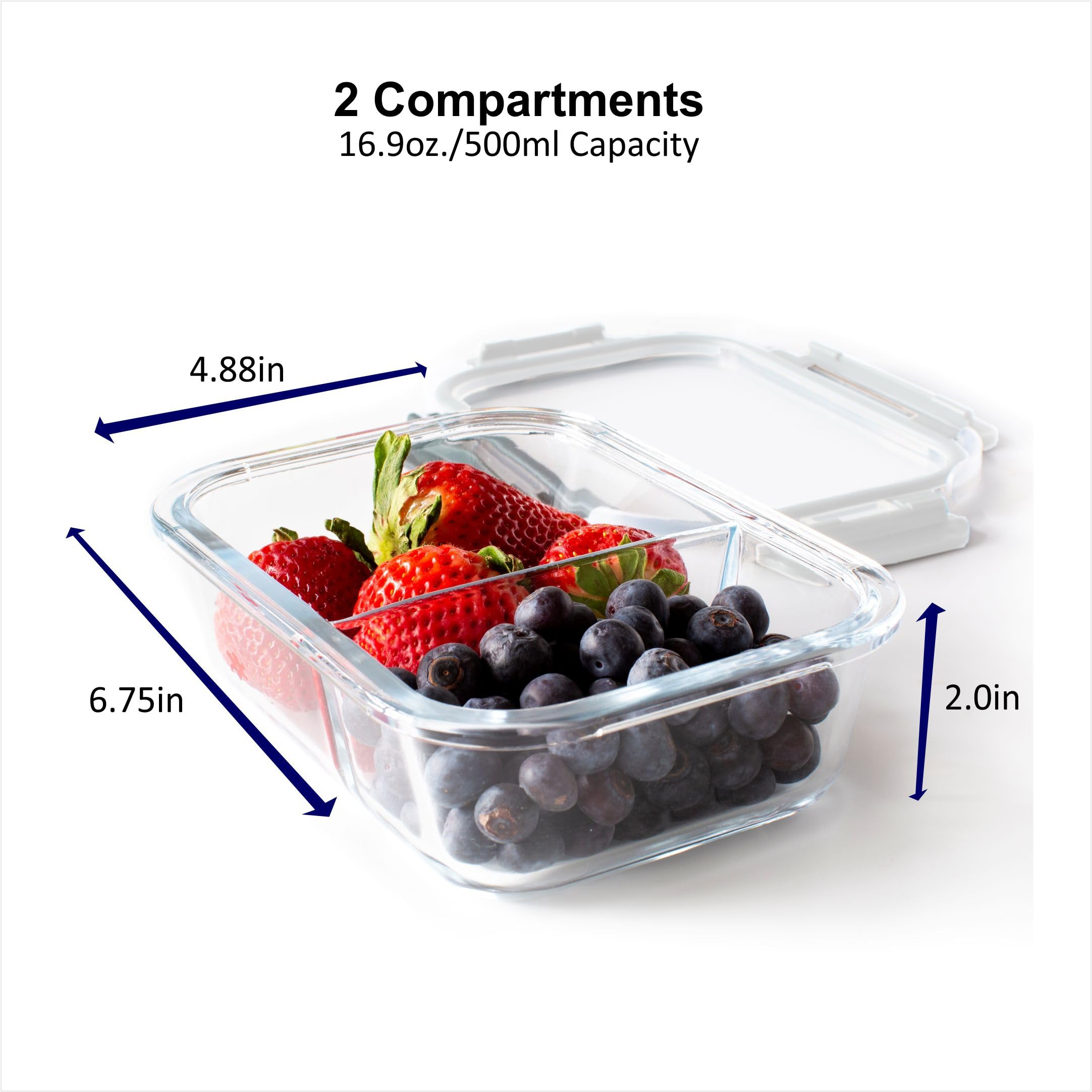 Orii 4 Pack Glass Meal Prep Containers with Lids, 2 or 3 Compartments for Food Storage, BPA-Free, Leak Proof & Airtight (Charcoal Gray Handles)