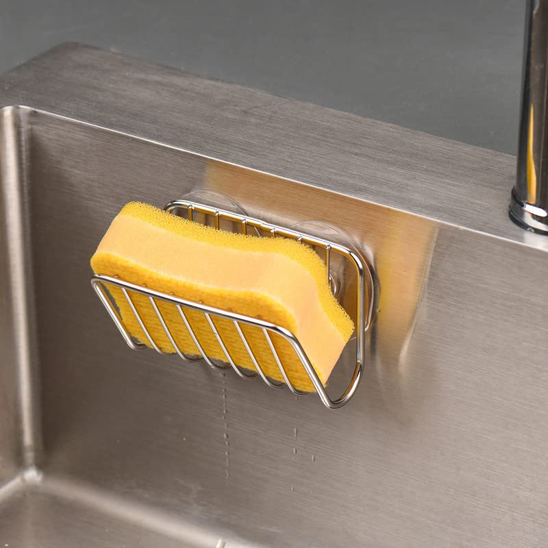 Toplife Kitchen Sink Suction Holder for Sponges, Scrubbers, Soap (Silver)