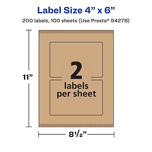 Avery Kraft Brown Rectangle Labels with Sure Feed, 4" x 6", 200 Kraft Brown Labels, Print-to-The-Edge, Laser/Inkjet Printable Labels