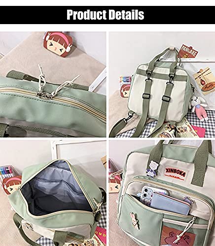 Kawaii Canvas School Backpack with Pendant, Laptop Shoulders Bag, Back to School Off to College Supplies (Pink)