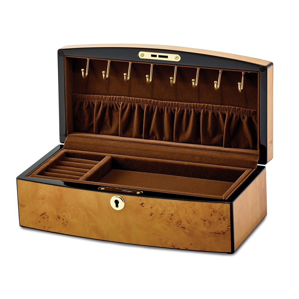 Burlwood Veneer Gloss Finish with Lift Tray Jewelry Box 11"